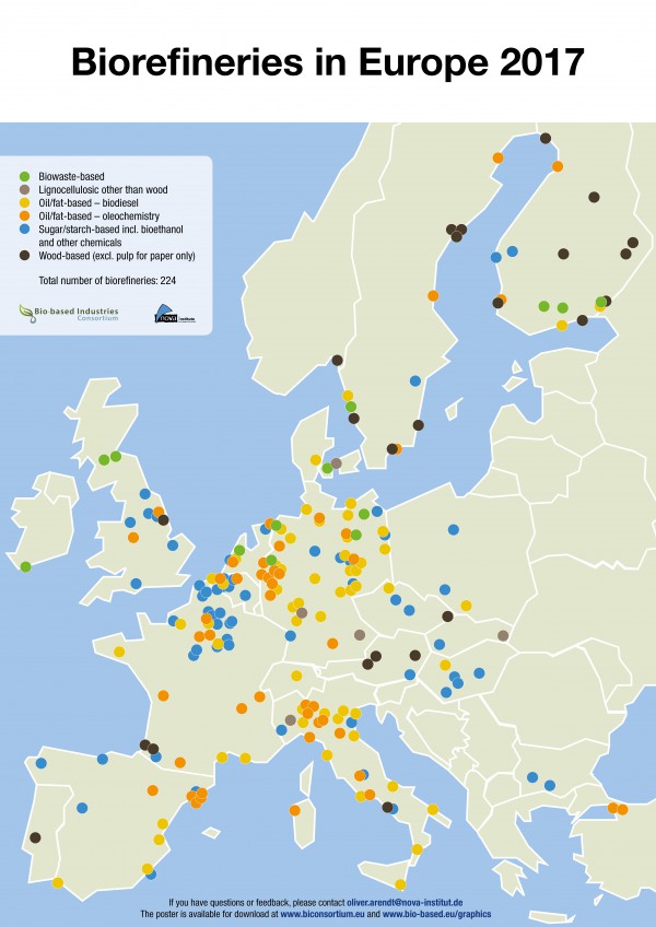 Map of 224 European biorefineries published by BIC and nova-Institute ...